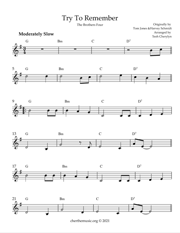 Try To Remember by The Brothers Four - Piano Sheet - Leadsheet ...